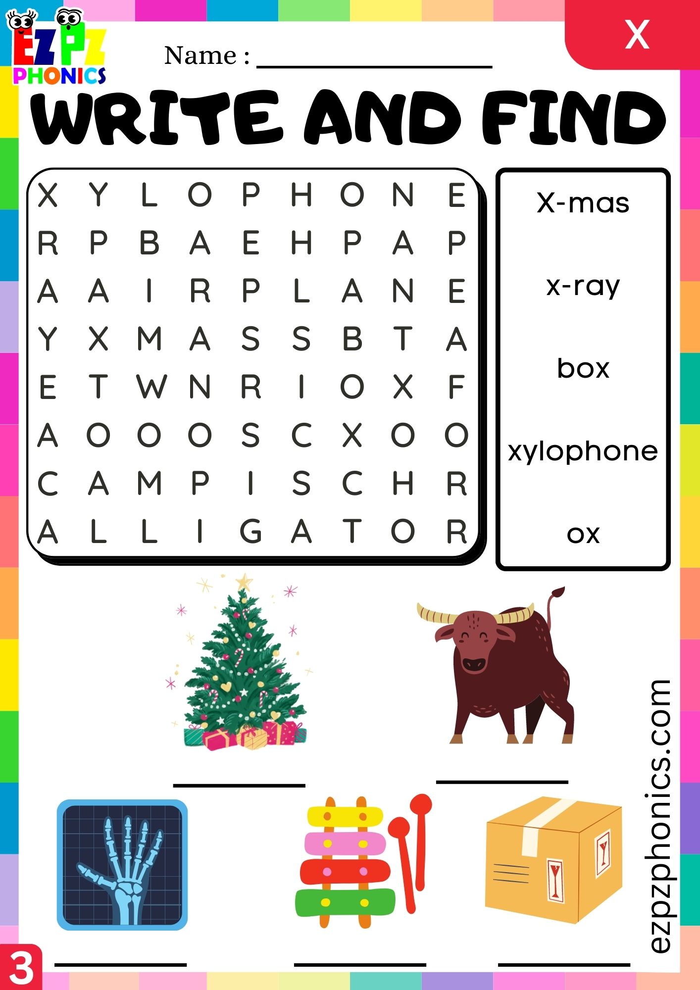 Letter x Word Search Write and Find the Words Group 3 - ezpzphonics.com